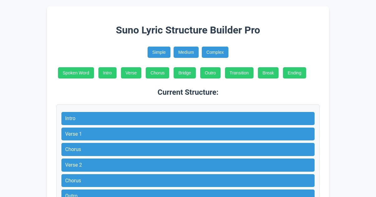 Suno Lyric Structure Builder Pro style