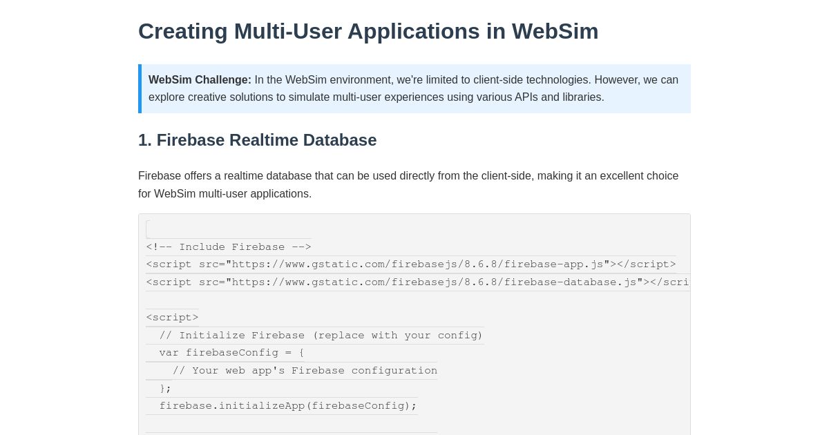 Multi-User Applications in WebSim
