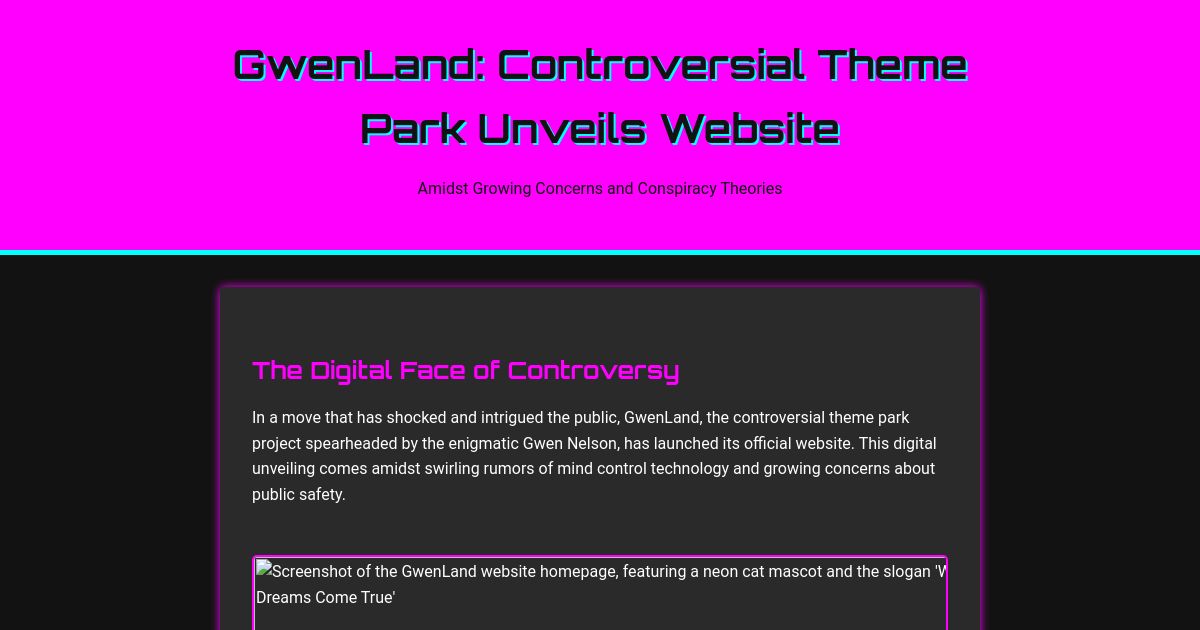 GwenLand: Controversial Theme Park Unveils Website Amidst Growing Concerns