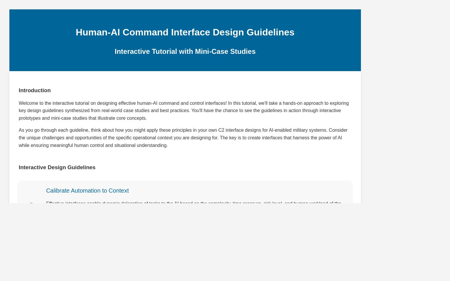 Human-AI C2 Interface Design Guidelines [Interactive Tutorial]