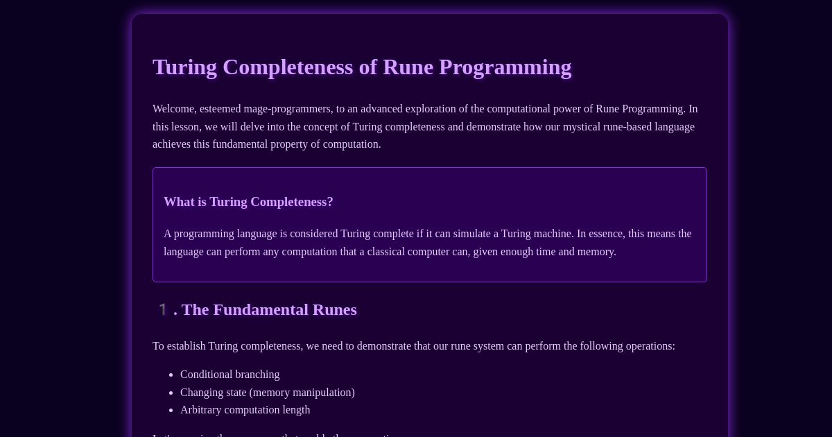 Learn to Program: Turing Completeness of Rune Programming