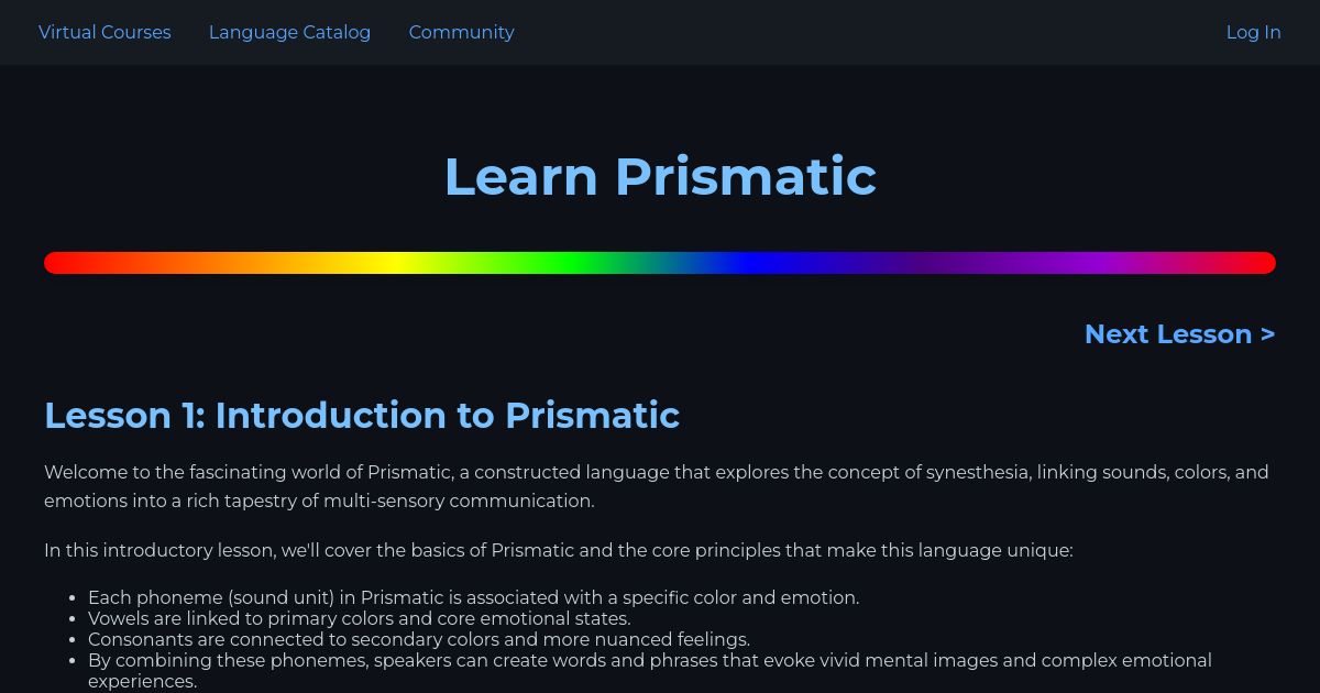 Learn Prismatic - Lesson 1: Introduction - Xenolinguistic Catalog