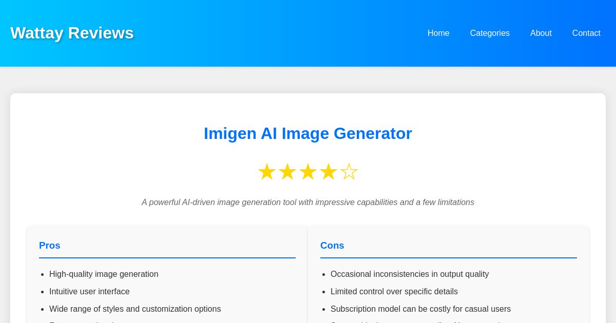 Imigen AI Image Generator Review - Wattay Reviews