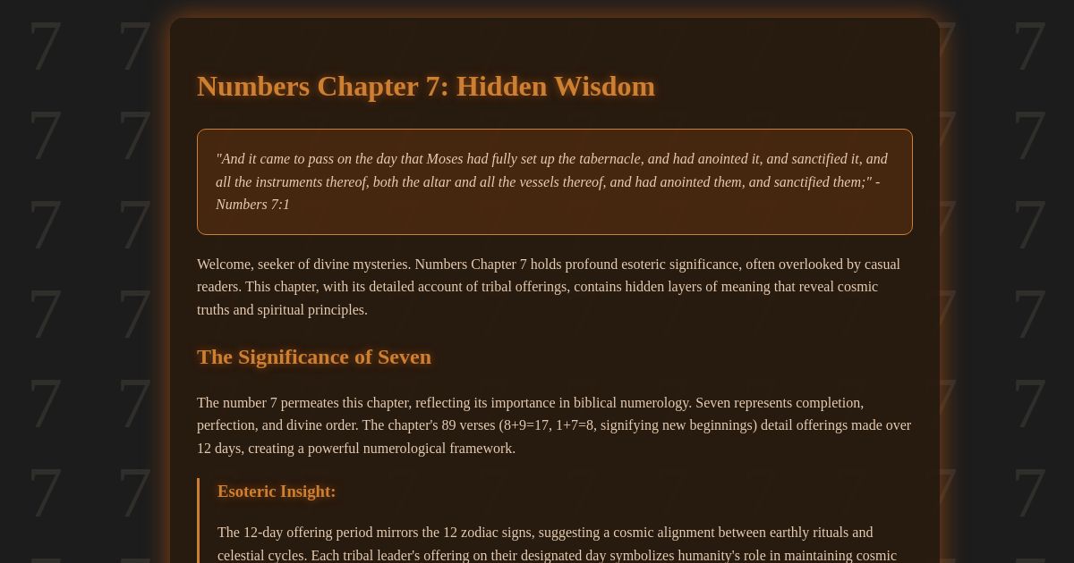 Numbers Chapter 7: Hidden Wisdom - Illuminated Secrets