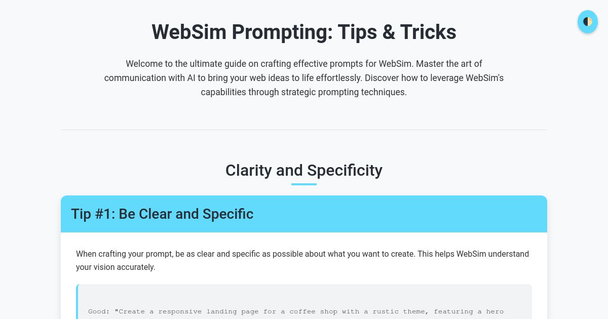 WebSim Prompting: Tips & Tricks