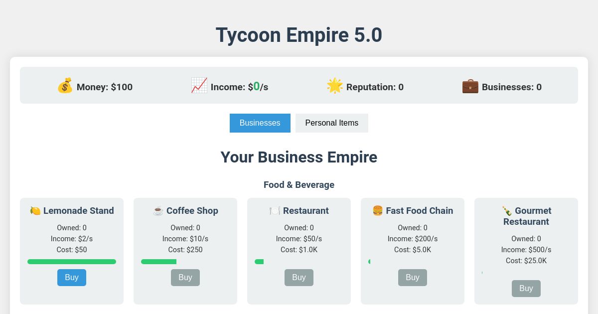 Tycoon Empire 5.0 - Build Your Business Empire & Live Luxuriously