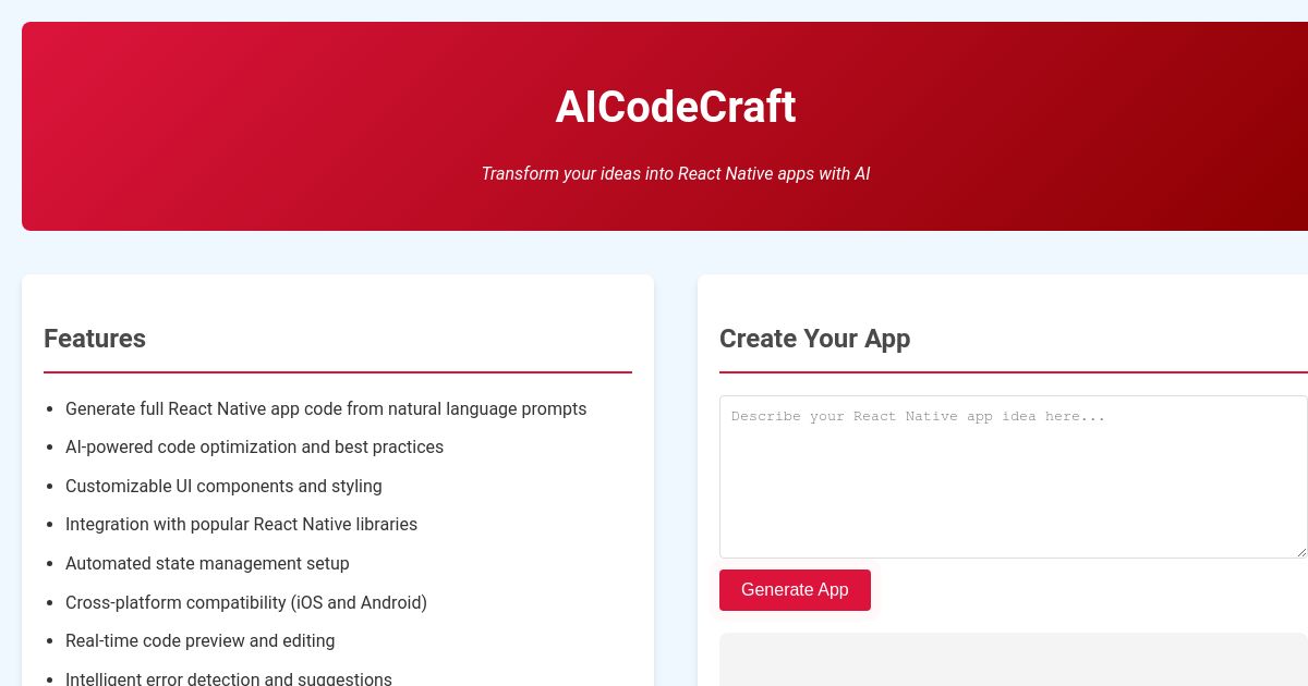 AICodeCraft - AI-Powered React Native App Generator