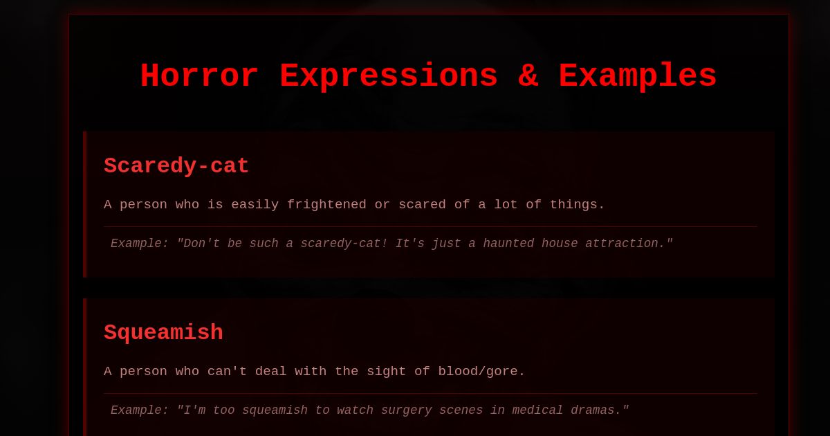 Horror Expressions Lexicon