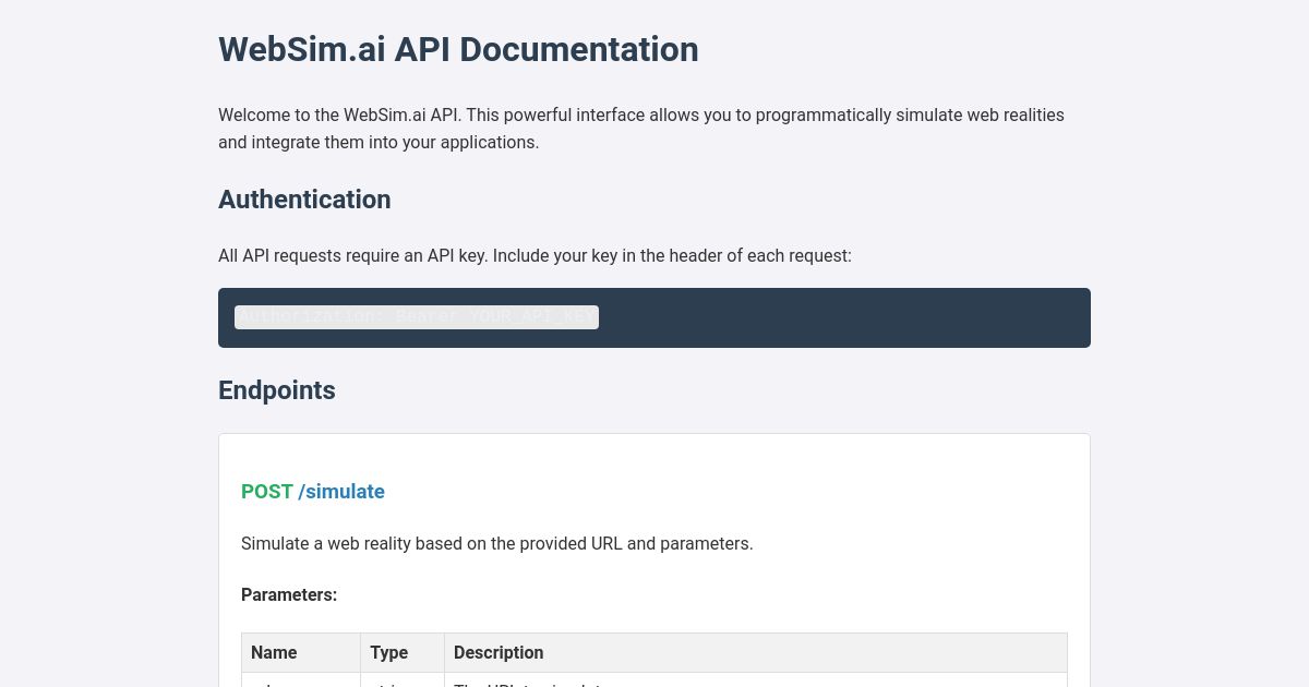 WebSim.ai API Documentation