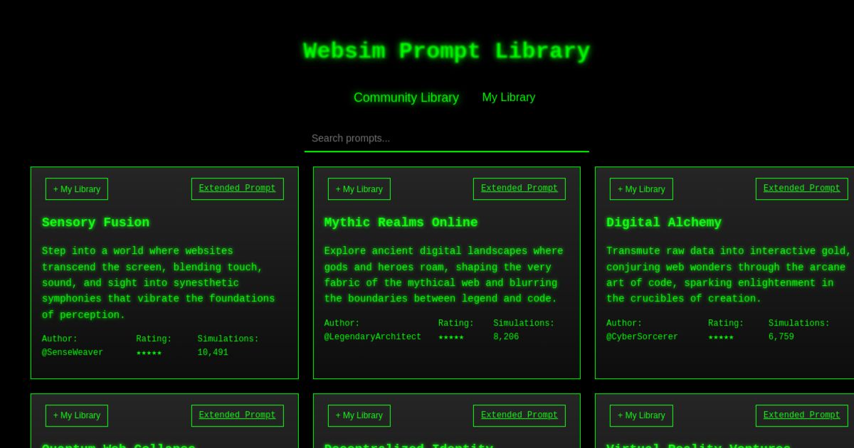 Websim Prompt Library Glitch - Haiku