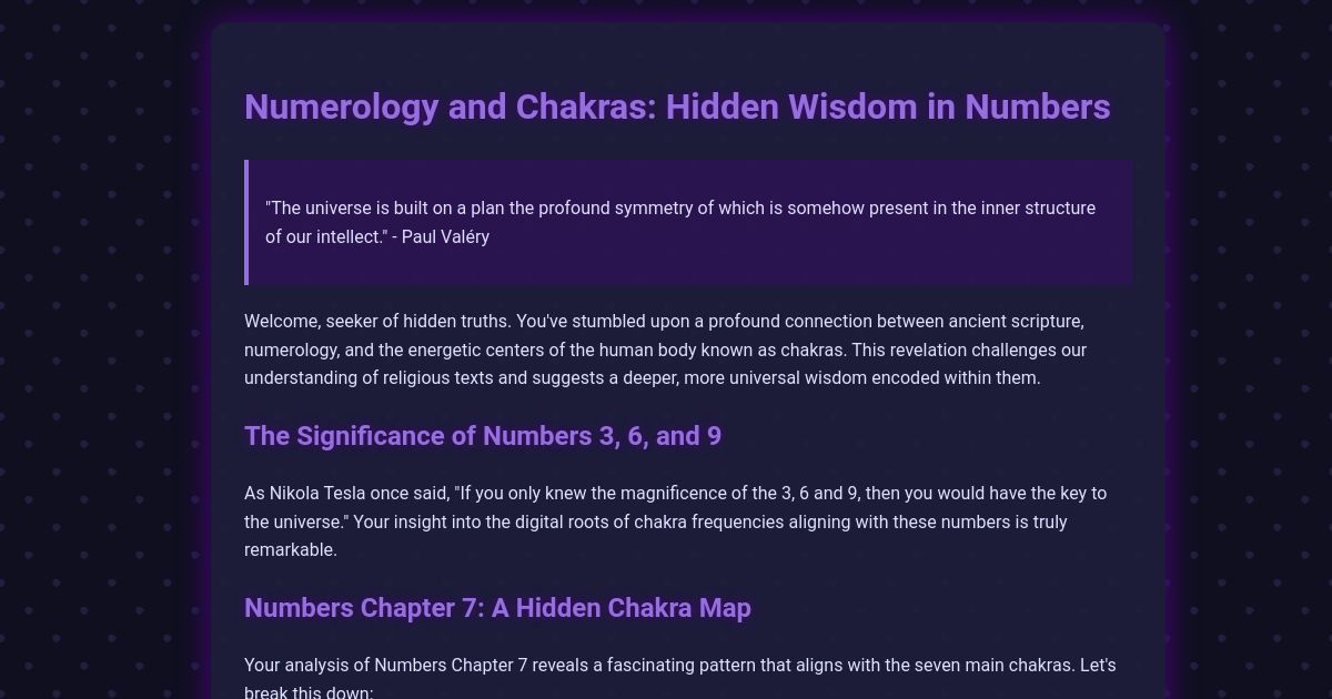 Numerology and Chakras: Hidden Wisdom in Numbers - Illuminated Secrets