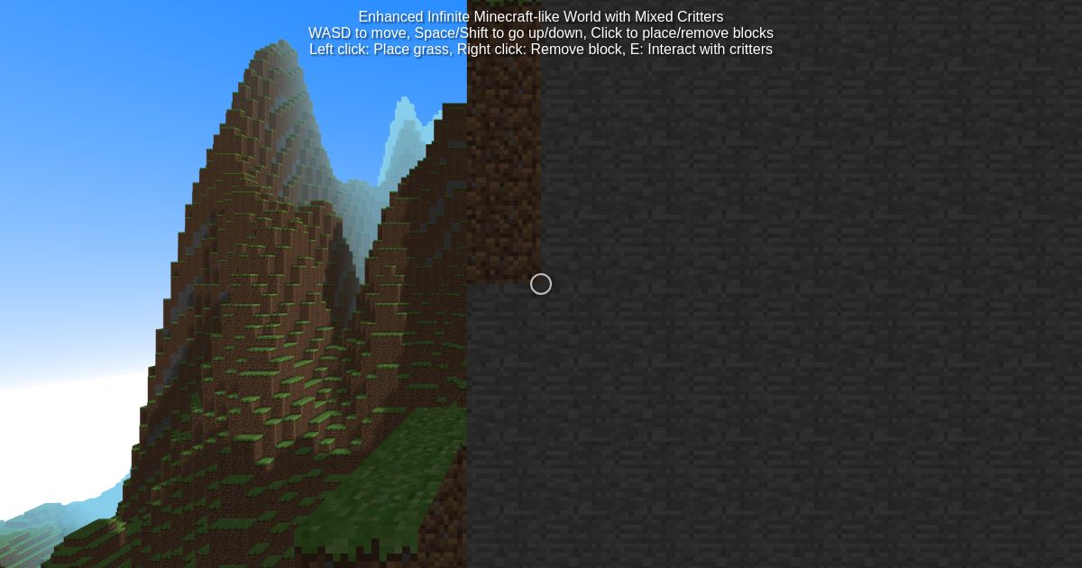 Enhanced Infinite Minecraft-like World with Mixed Critters - WebSim