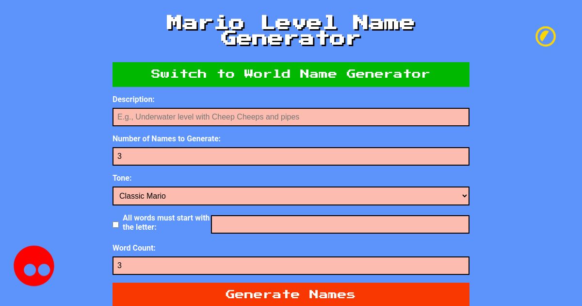 Mario Name Generator - Powered by GPT-6