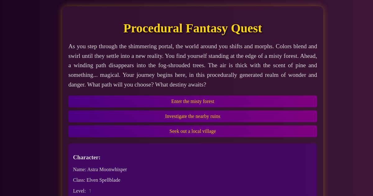 Procedural Fantasy Quest - Triple A Web Browser Games