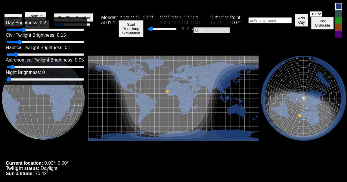 Interactive Earth Map with Multiple Cities and Adjustable Brightness