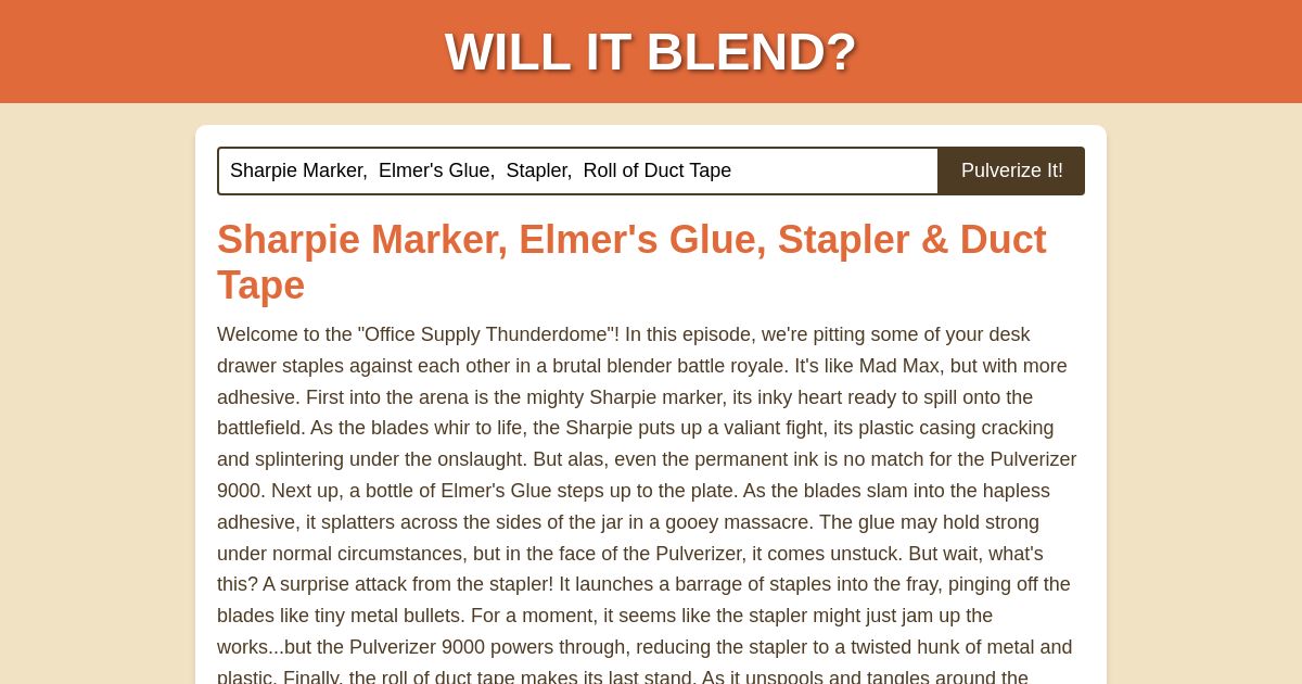 Will It Blend? - Sharpie Marker, Elmer's Glue, Stapler & Duct Tape