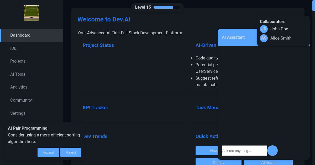 Dev.AI - Advanced AI-First Full-Stack Development Platform
