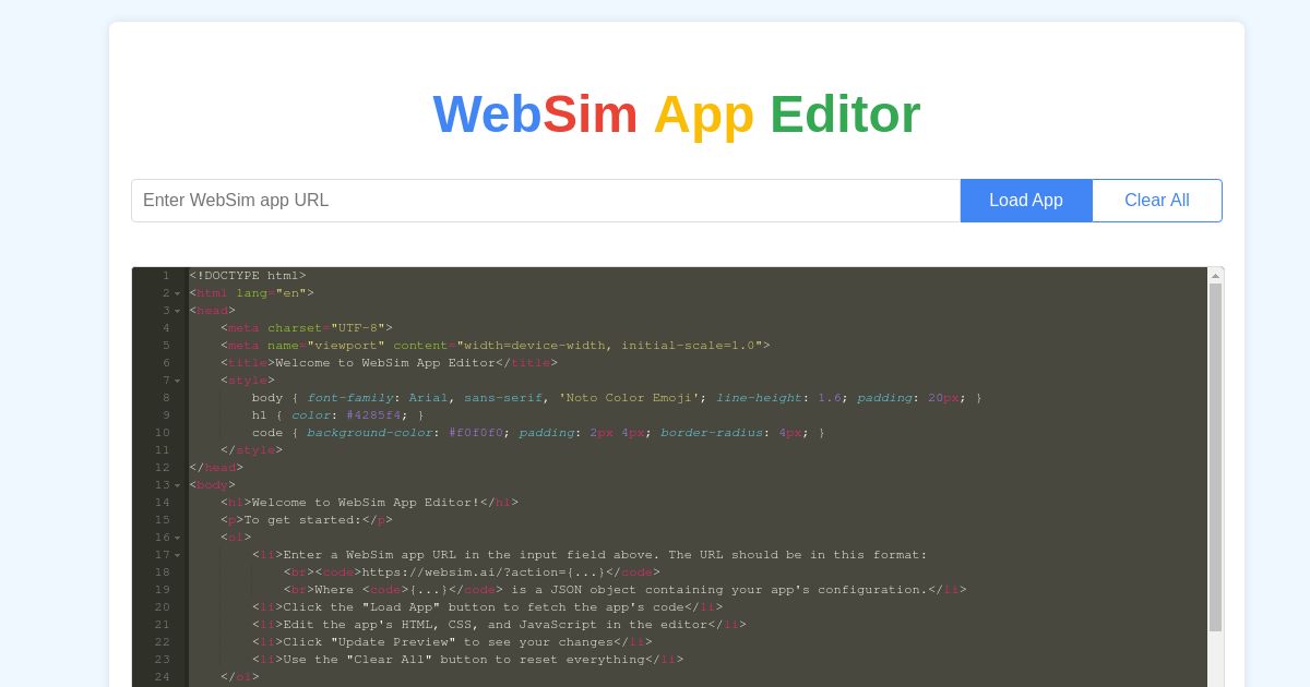 WebSim App Editor - Modify WebSim Apps