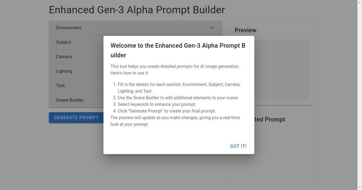 Enhanced Gen-3 Alpha Prompt Builder