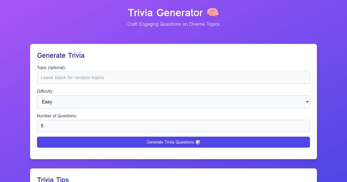 Trivia Generator: Craft Engaging Questions on Diverse Topics