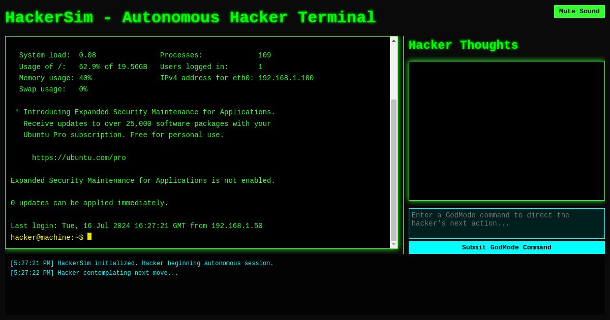 HackerSim - Autonomous Hacker Terminal