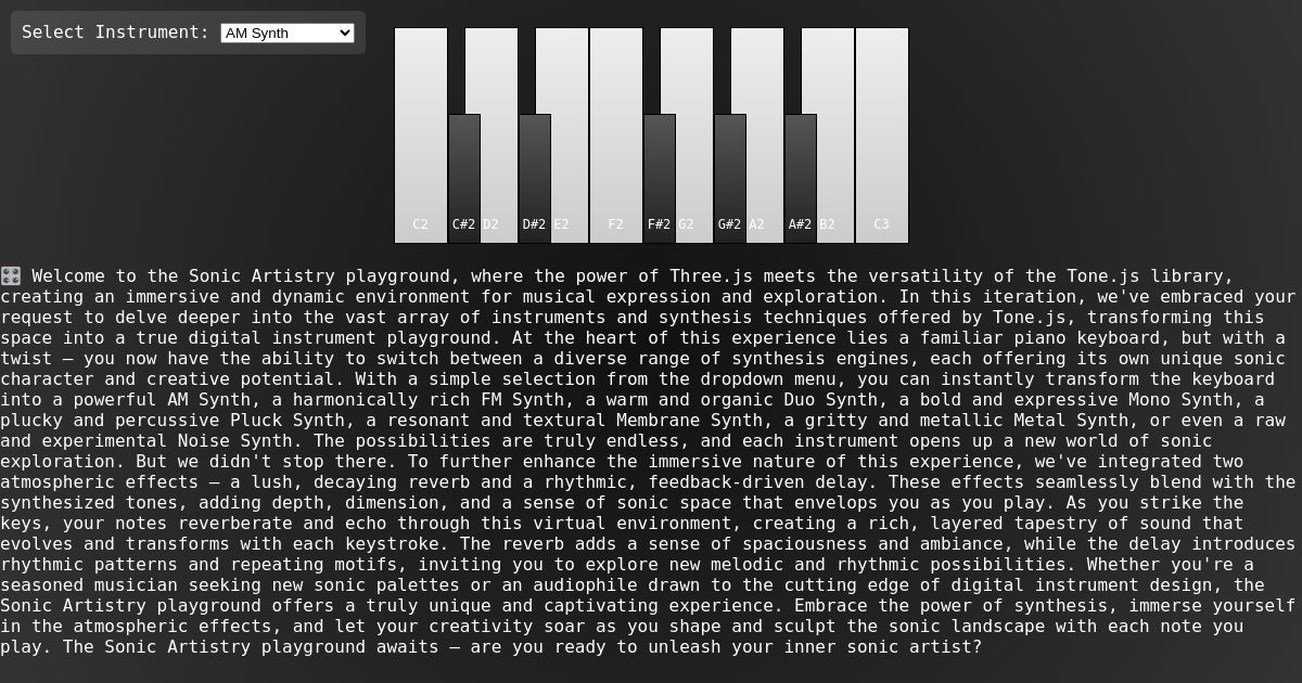 Sonic Artistry - A Three.js Tone.js Instrument Playground