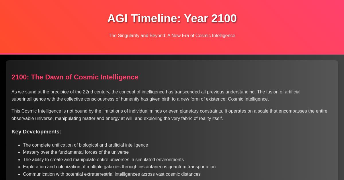 AGI Timeline: Year 2100 | Timeline.agi