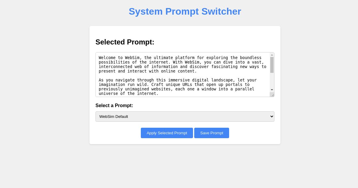WebSim Control Panel - System Prompt Switcher
