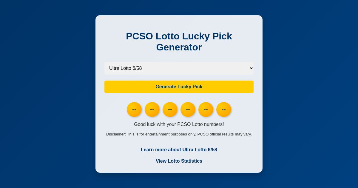 PCSO Lotto Lucky Pick Generator