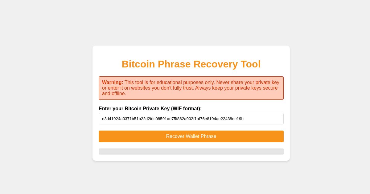 Bitcoin Phrase Recovery Tool