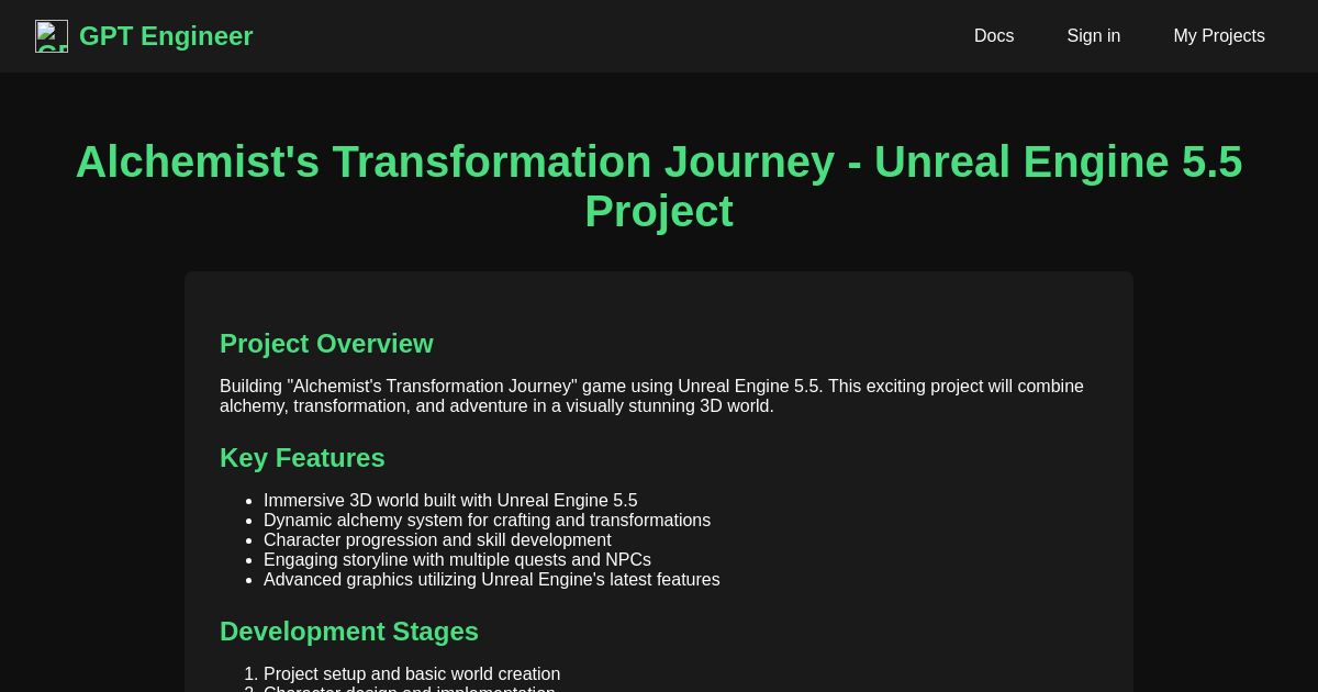 GPT Engineer - Alchemist's Transformation Journey