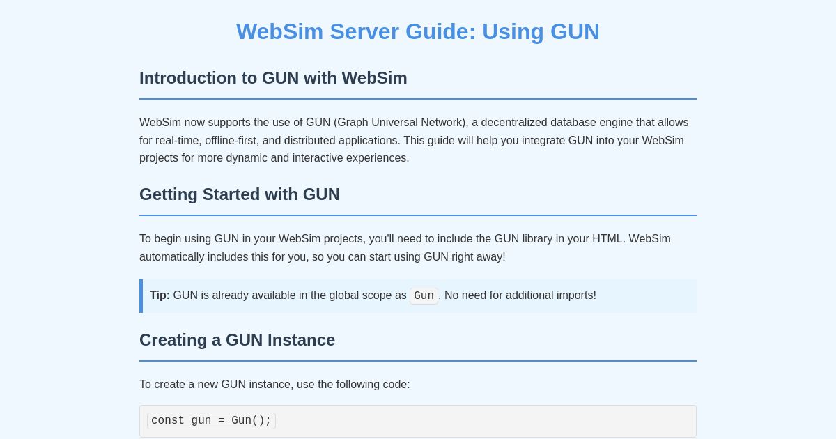 WebSim Server Guide: Using GUN