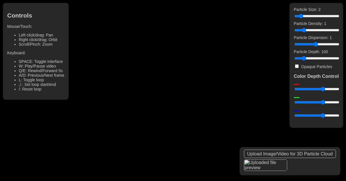 3D Particle Cloud Visualizer - Interactive Image/Video Analysis