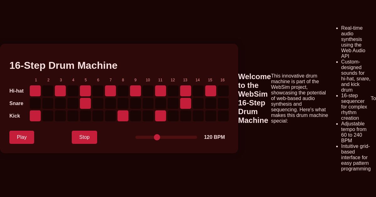16-Step Drum Machine - WebSim