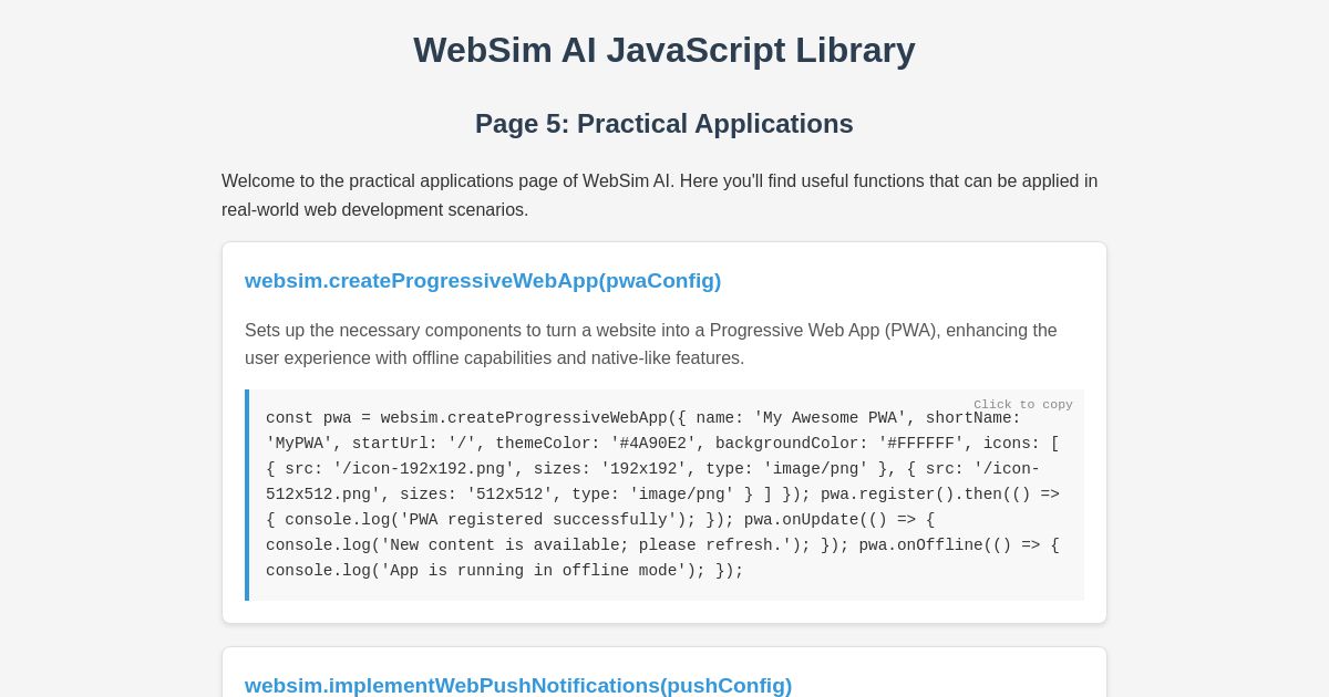 WebSim AI JavaScript Library - Page 5 (Practical Applications)