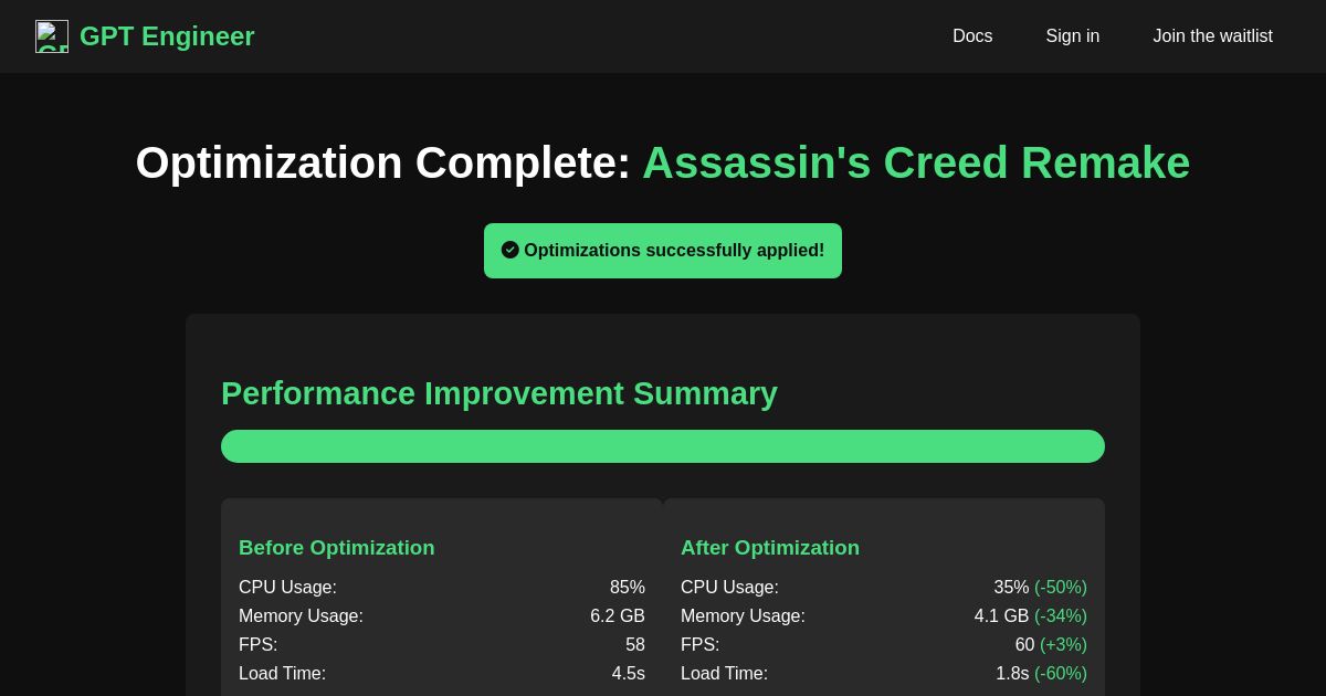 GPT Engineer - Optimization Complete