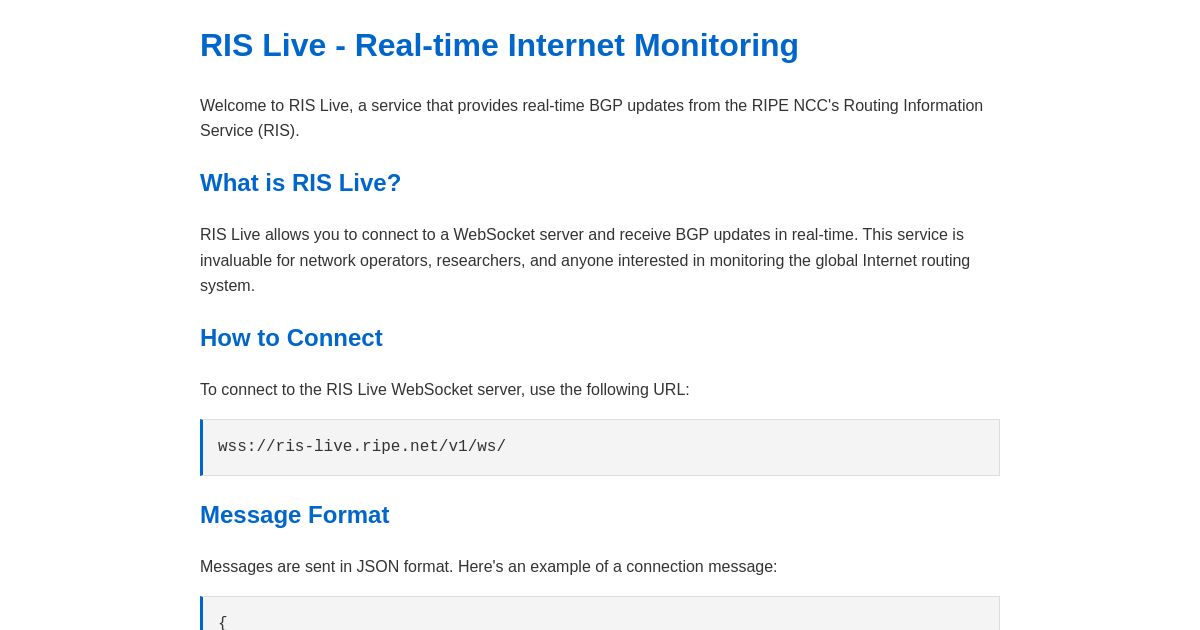 RIS Live - Real-time Internet Monitoring