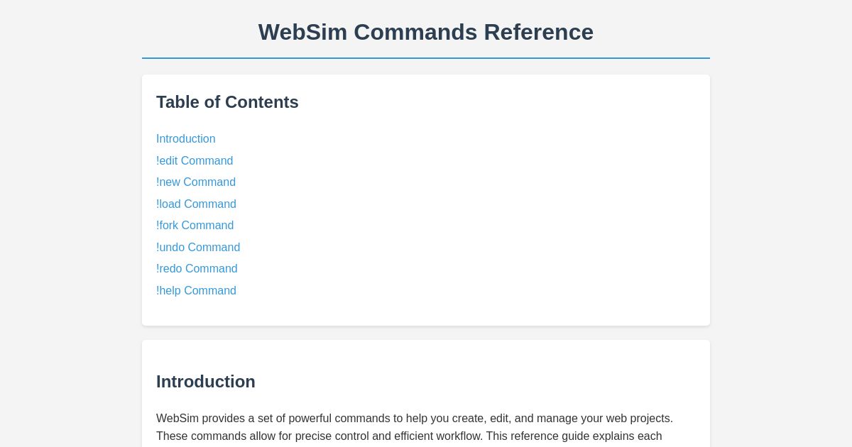 WebSim Commands Reference