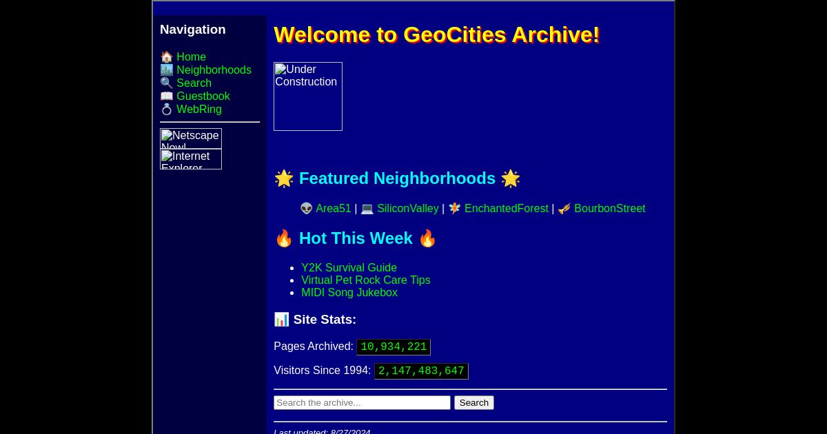 Welcome to GeoCities Archive - Your Home on the Web!