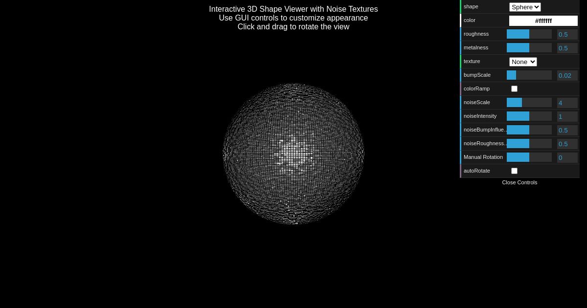 Interactive 3D Shape Viewer with Noise Textures and Mouse Controls