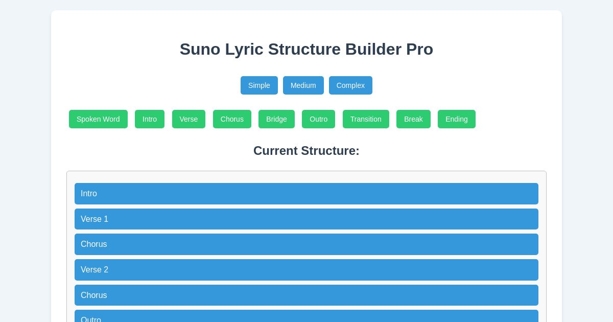 Suno Lyric Structure Builder Pro style