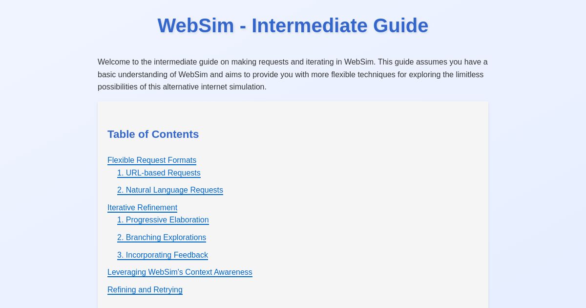 WebSim - Intermediate Guide