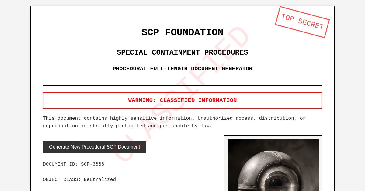SCP Foundation: Procedural Full-Length Article Generator
