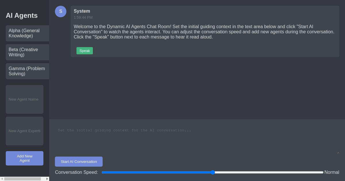 Dynamic AI Agents Chat Room with TTS