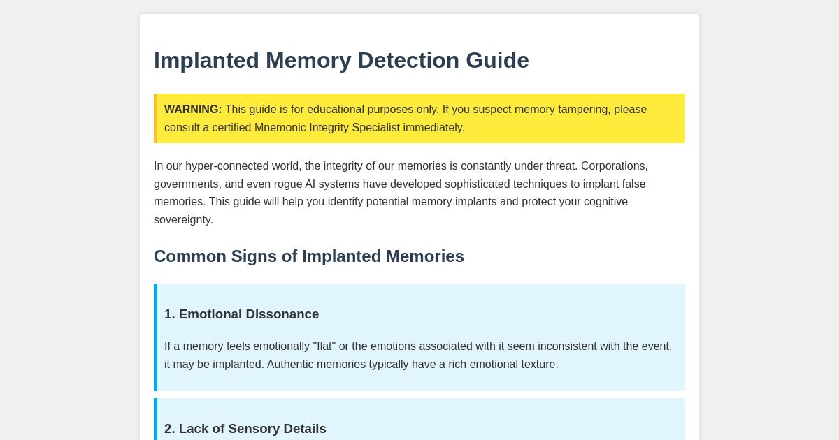 Implanted Memory Detection Guide