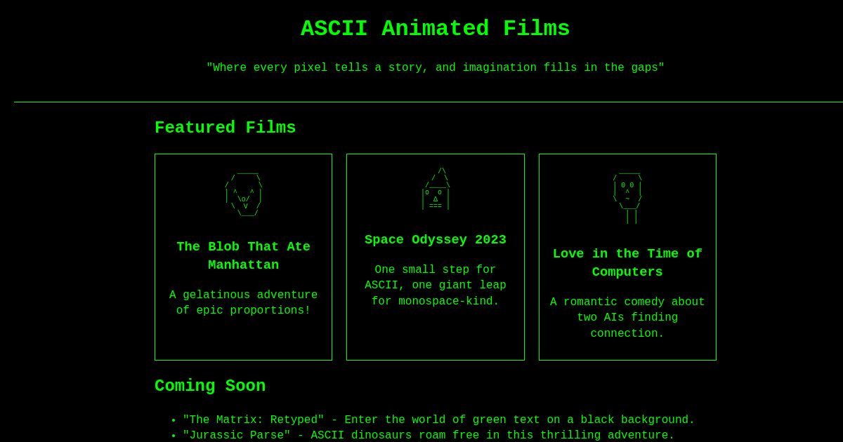 ASCII Animated Films - The Monospace Motion Picture Studio
