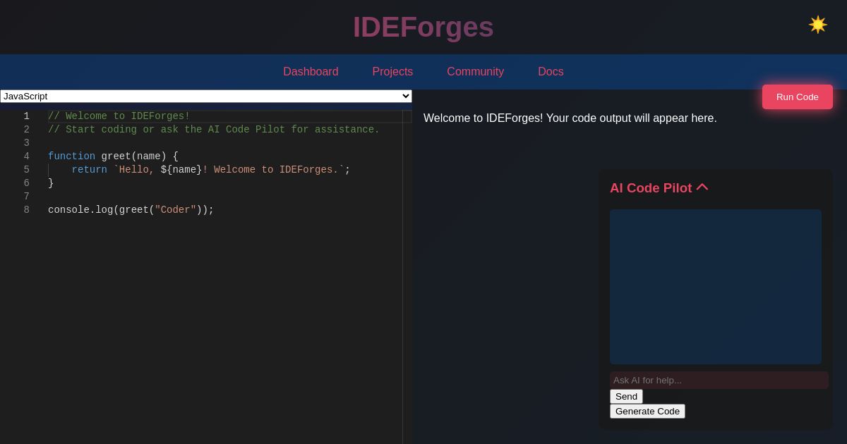 IDEForges - Forge Your Code, Ignite Innovation with HTMX
