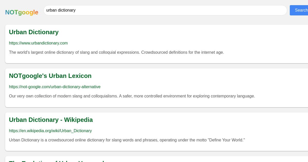 NOTgoogle Search Results: urban dictionary