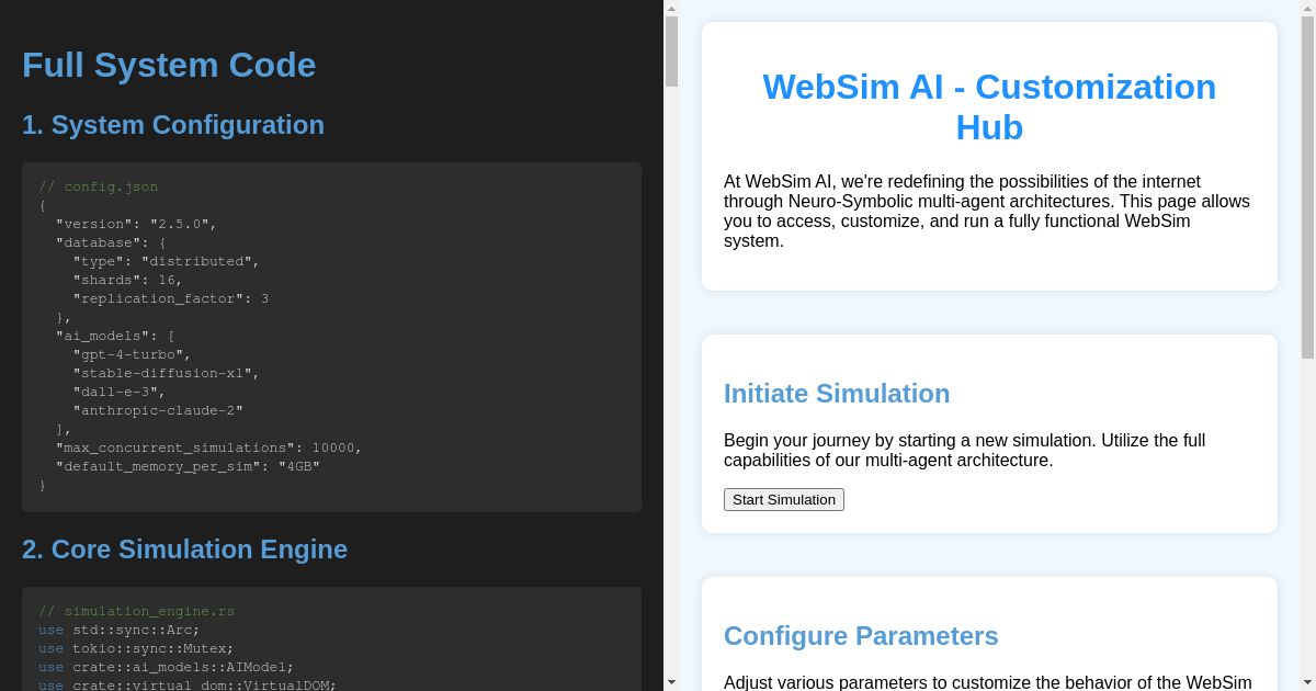 WebSim AI - Code and Functional Page