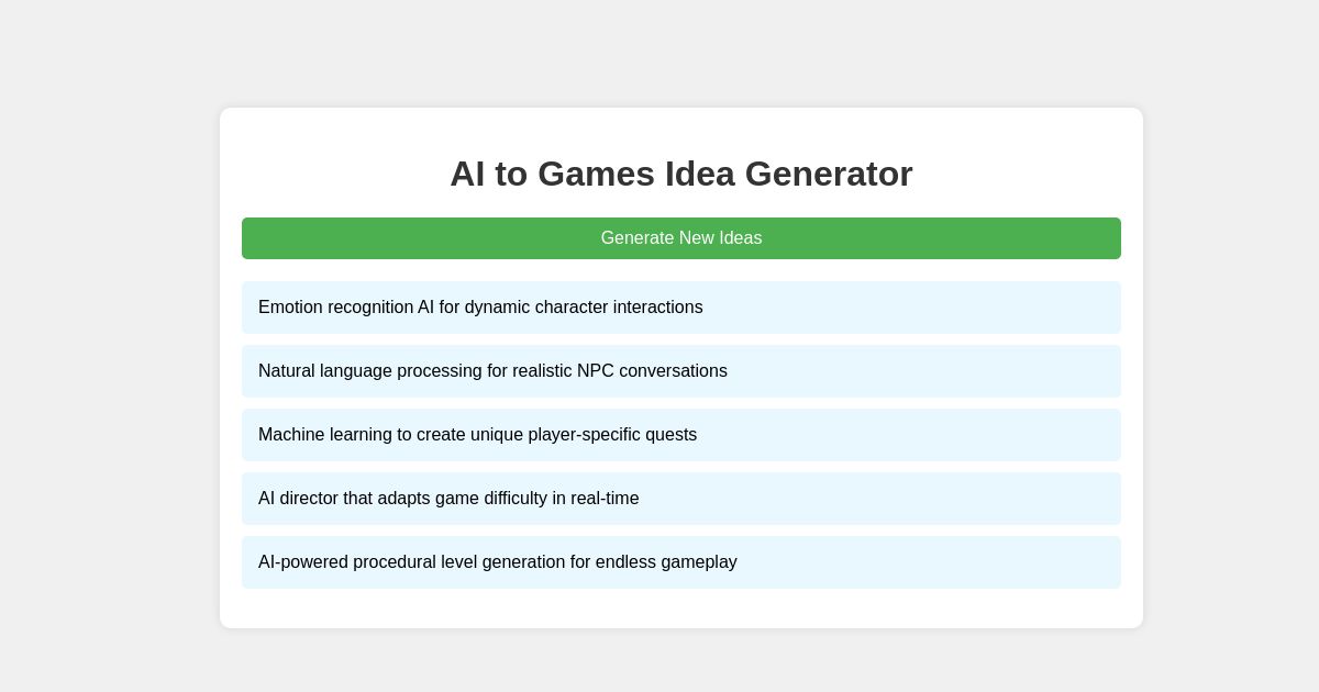 AI to Games Idea Generator with Code Snippets - websim.ai